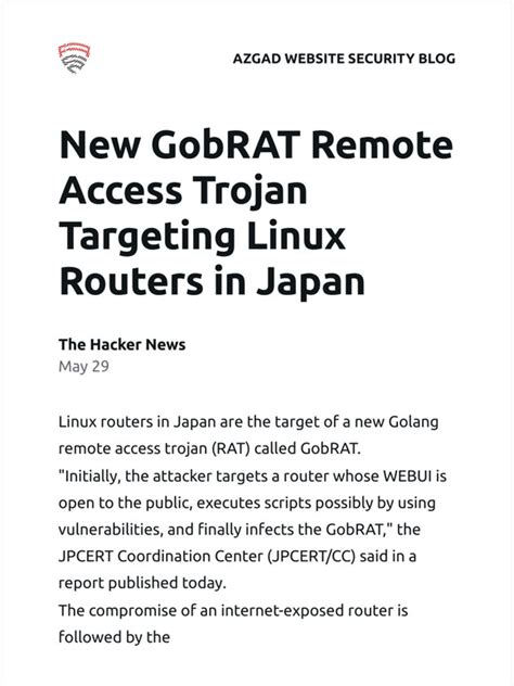 azgad security [new post] new gobrat remote access trojan targeting