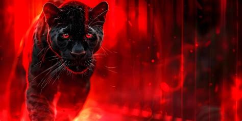 Black Panther With Red Eyes In A Redlit Room Concept Horror Photography