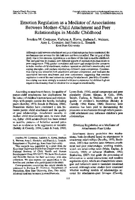 Pdf Emotion Regulation As A Mediator Of Associations Between Mother