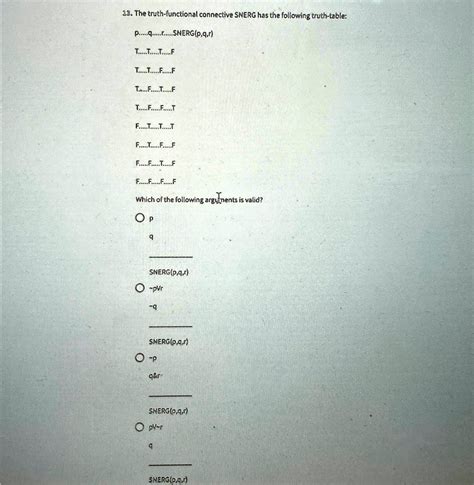Solved The Truth Functional Connective Snerg Has The Following Truth