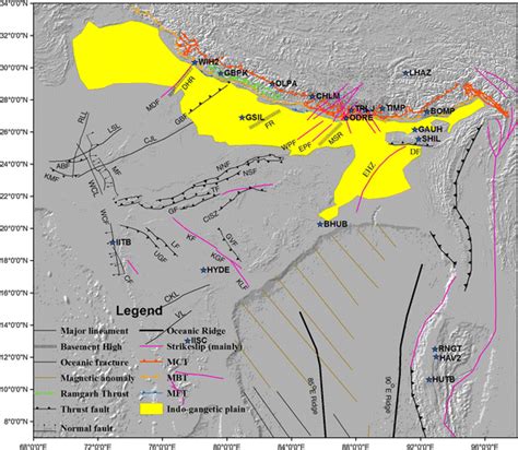 Tectonic Map Of India Showing Location Of Gps Stations Blue Star And Download Scientific