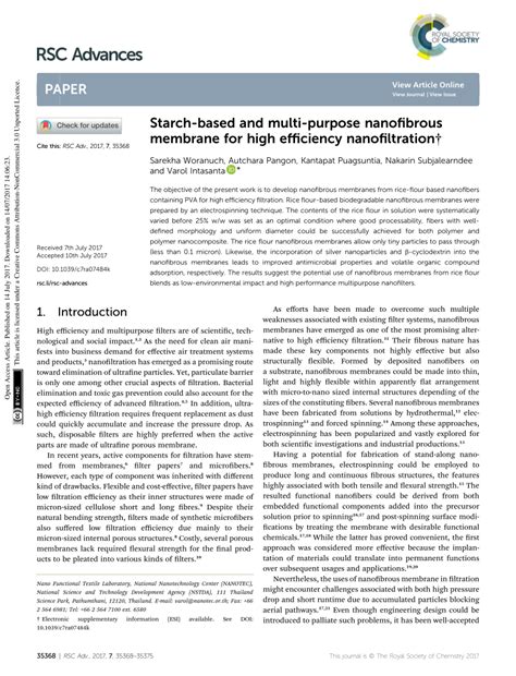 Pdf Starch Based And Multi Purpose Nanofibrous Membrane For High
