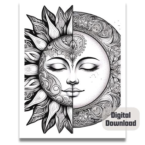 Sun And Moon Mandala Coloring Book Zentangle Designs 42 Digital