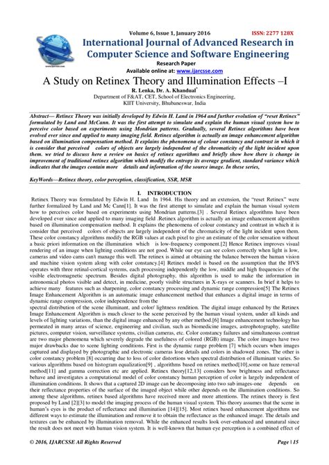 PDF A STUDY ON RETINEX THEORY AND ILLUMINATION EFFECTSI