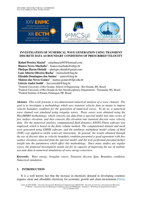 pdf investigation of numerical wave generation using transient
