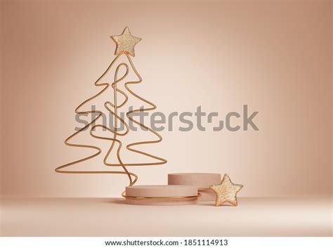 3d 크리스마스 배경 베이지색 연단 금색 스톡 일러스트 1851114913 Shutterstock