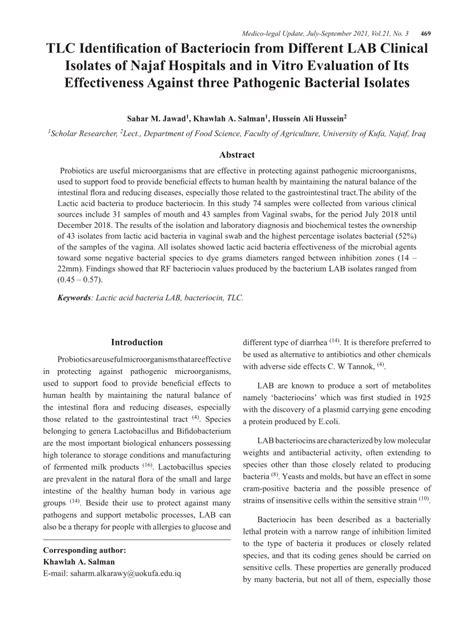 Pdf Tlc Identification Of Bacteriocin From Different Lab Clinical