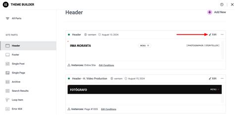 Fotografo Elementor Theme How To Edit The Header Section Vamtam Elementor Themes