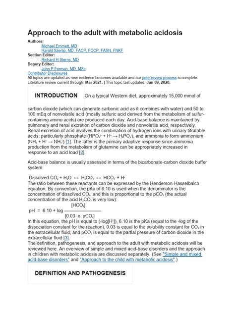 Approach To The Adult With Metabolic Acidosis Pdf Bicarbonate