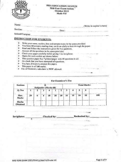 Past Paper Grade 6 Mathematics Pdf