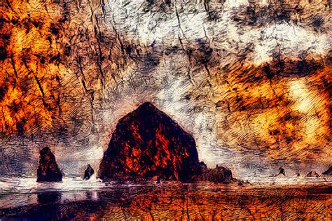 Haystack Rock With Wood Grain Texture Digital Art By Bruce Block Pixels