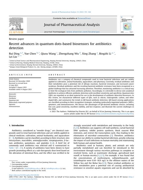 Recent Advances In Quantum Dots Based Biosensors For Antibiotics Detection Pdf Biosensor