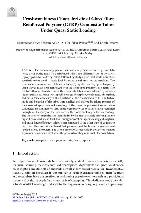 Pdf Crashworthiness Characteristic Of Glass Fibre Reinforced Polymer Gfrp Composite Tubes