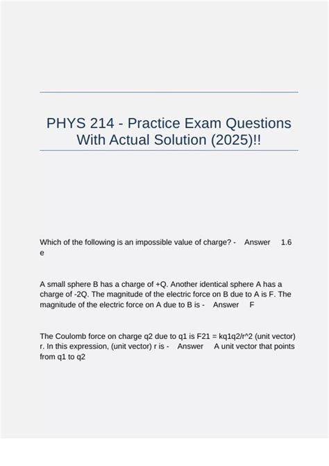 PHYS 214 Practice Exam Questions With Actual Solution 2025 PHYS 214 Stuvia US