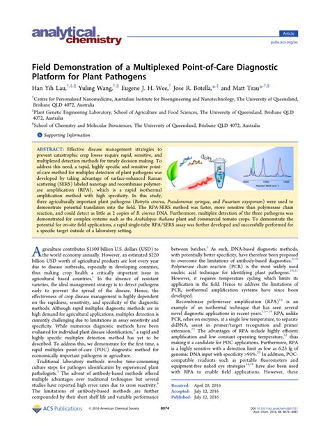 Pdf Field Demonstration Of A Multiplexed Point Of Care Diagnostic Platform For Plant Pathogens