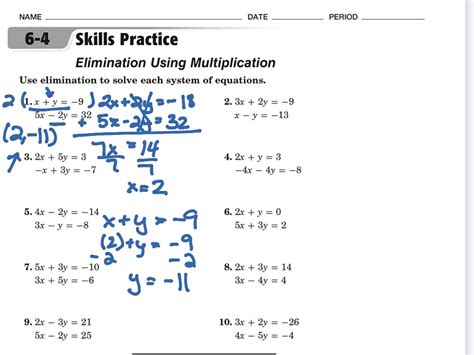 Elimination Using Multiplication Classwork Question One Math Worksheets Library
