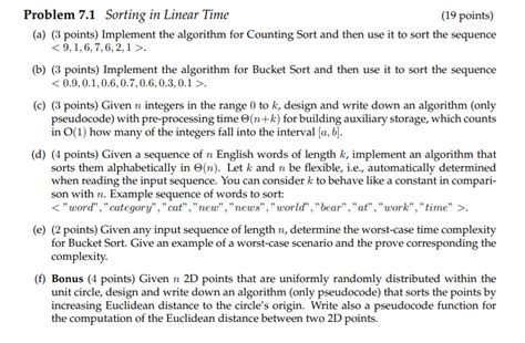 Problem 71 Sorting In Linear Time 19 Points A 3