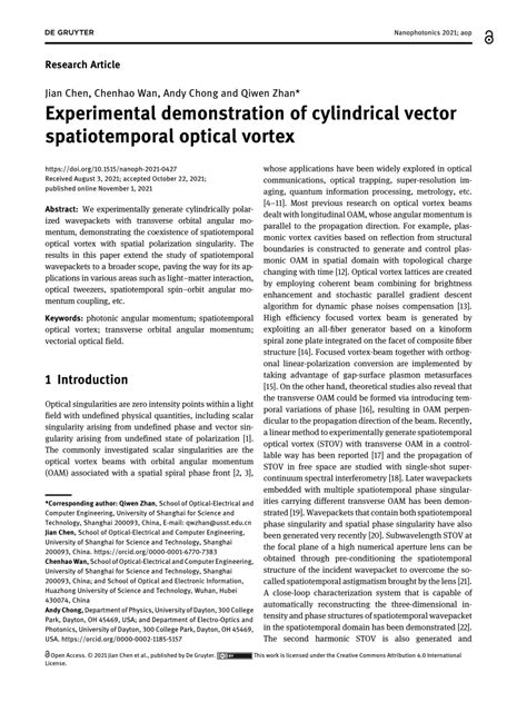 Pdf Experimental Demonstration Of Cylindrical Vector Spatiotemporal Optical Vortex