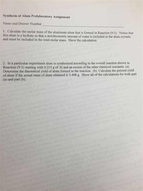 Calculate The Molar Mass Of The Aluminum Alum That Is