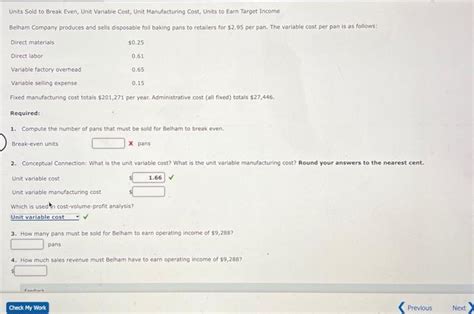 Solved Units Sold To Break Even Unit Variable Cost Unit Chegg