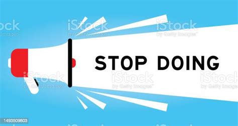 파란색 배경에 흰색 배너에서 중지하는 단어가 있는 컬러 확성기 아이콘 경계 표지에 대한 스톡 벡터 아트 및 기타 이미지 경계 표지 규칙 금지됨 Istock