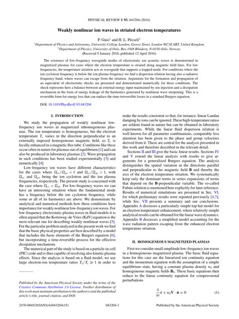 Pdf Weakly Nonlinear Ion Waves In Striated Electron Temperatures