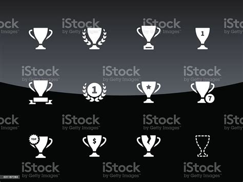어워드란 및 컵 아이콘이 검은색 배경 1위에 대한 스톡 벡터 아트 및 기타 이미지 1위 Championship 강단 Istock
