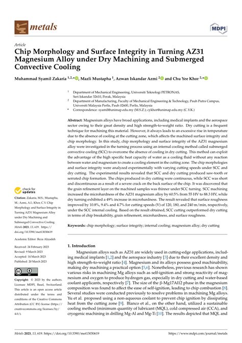 Pdf Chip Morphology And Surface Integrity In Turning Az31 Magnesium
