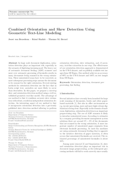 Pdf Combined Orientation And Skew Detection Using Geometric Text Line