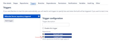 how can i disable a trigger from a linked repository in bamboo yaml