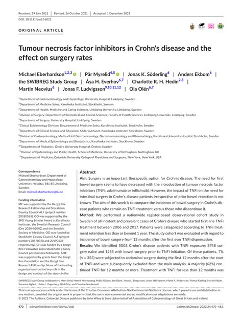 Pdf Tnf Inhibitors In Crohns Disease And The Effect On Surgery Rates