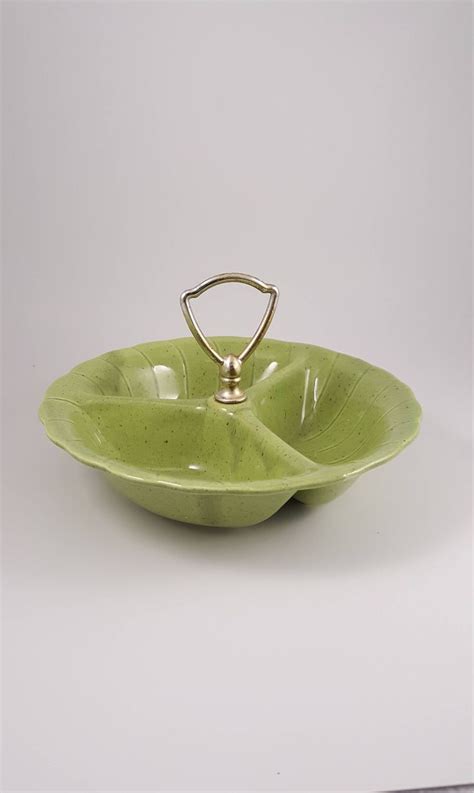 Avacado Green Swirl Lane And Co California Usa 3 Section Candy Dish