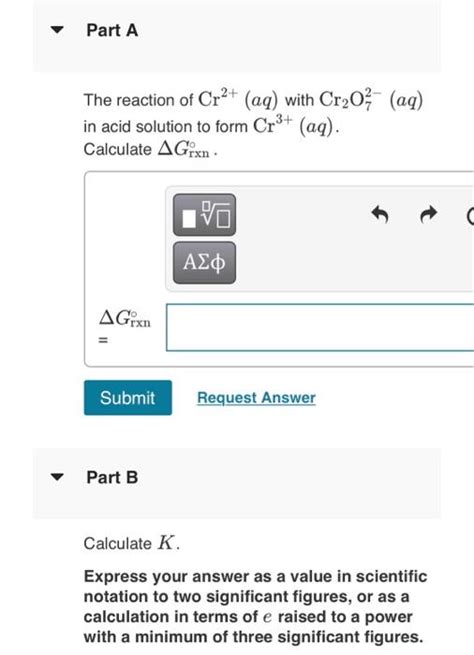 Solved Part A The Reaction Of Cr2 Aq With Cr202 Aq In