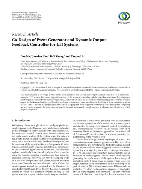Pdf Co Design Of Event Generator And Dynamic Output Feedback