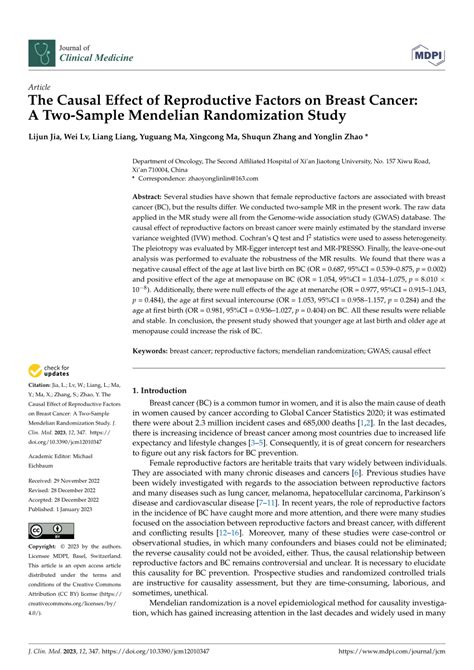 Pdf The Causal Effect Of Reproductive Factors On Breast Cancer A Two