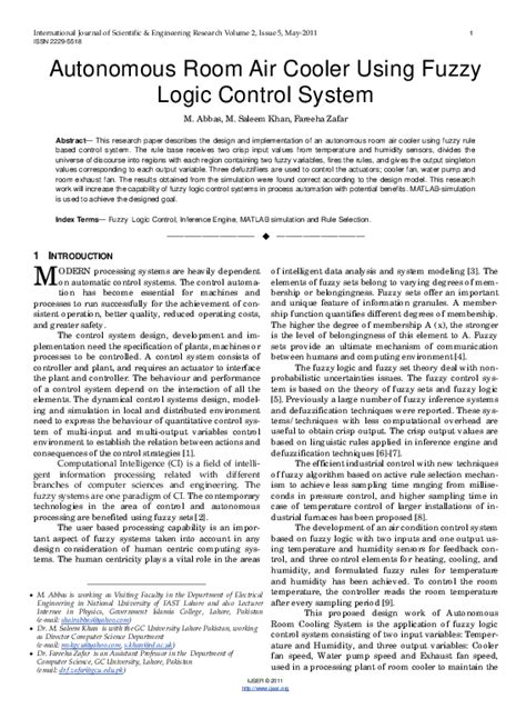 Pdf Researchpaper Autonomous Room Air Cooler Using Fuzzy Logic