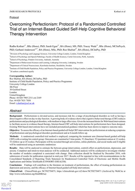 Pdf Overcoming Perfectionism Protocol Of A Randomized Controlled Trial Of An Internet Based