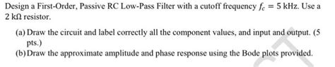 Solved Design A First Order Passive RC Low Pass Filter With Chegg