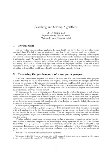 Searching And Sorting Algorithms Cs117 Spring 2006 Supplementary