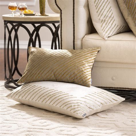 Sparkle Small Rectangle Pillow Buff Velvetgold Embroidery 14x22 By