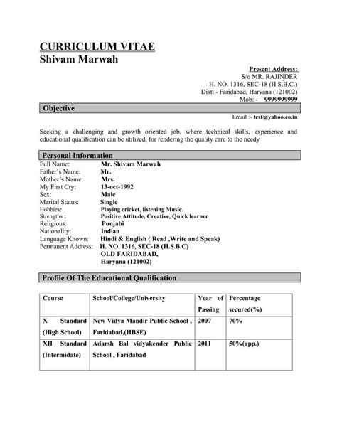 Fresher Resume Format In Word File Download 2 Page A4 Size