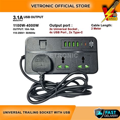 Universal 3 Power Socket Extension With Usb Ports Power Strip Surge