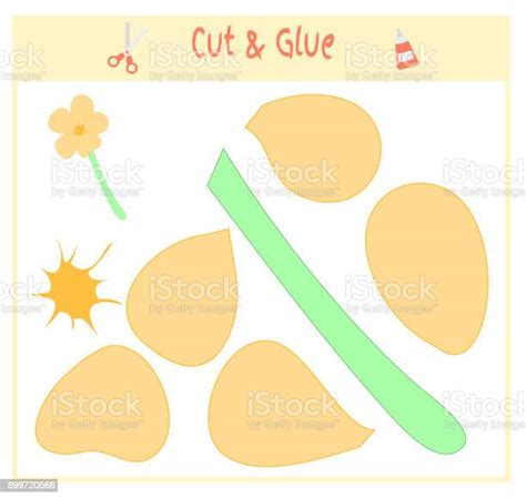 교육 종이 취학 전 어린이의 개발을 위한 게임 이미지와 종이에 접착제의 부분을 잘라 벡터 일러스트입니다 가 위와 접착제를 사용 하 여 만들는 Appliqueflowers