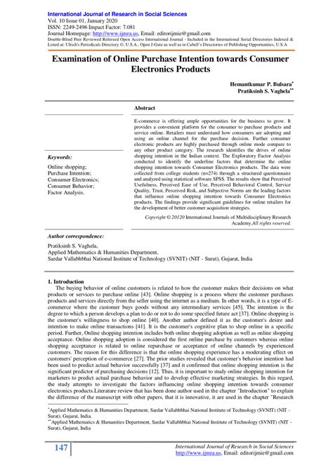 Pdf Examination Of Online Purchase Intention Towards Consumer Electronics Products