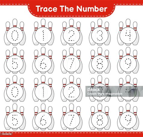 숫자를 추적합니다 볼링 핀으로 숫자를 추적합니다 교육 어린이 게임 인쇄 워크 시트 벡터 일러스트레이션 0명에 대한 스톡 벡터 아트 및 기타 이미지 Istock