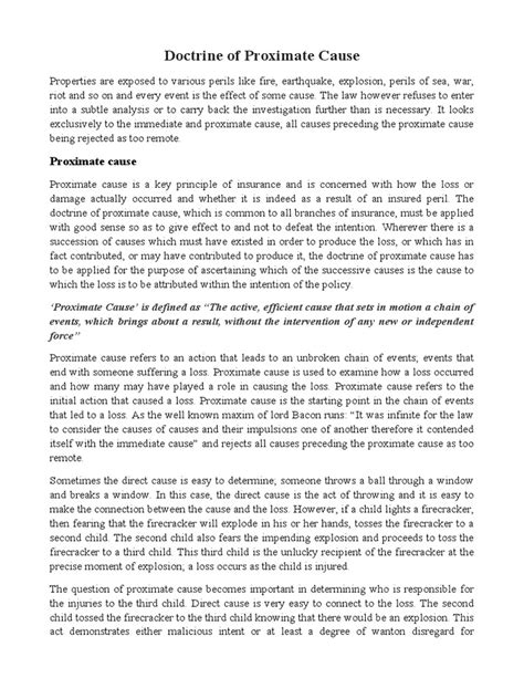 Doctrine Of Proximate Cause Pdf Proximate Cause Insurance