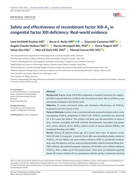 Pdf Safety And Effectiveness Of Recombinant Factor Xiii‐a2 In