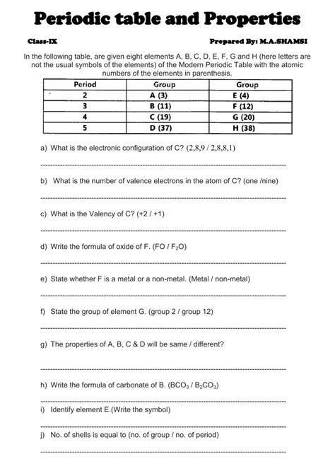 Periodic Table Worksheets Library