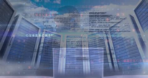 Image Of Cyber Attack Warning Over Hacker In Server Room Stock