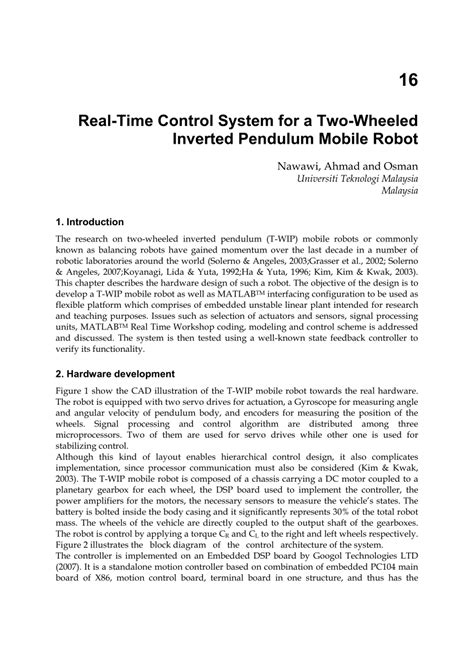 Pdf Real Time Control System For A Two Wheeled Inverted Pendulum Mobile Robot